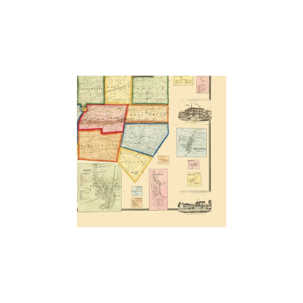 Historic County Map - Mercer County Pennsylvania - Treat 1860 - 23 x 2 ...