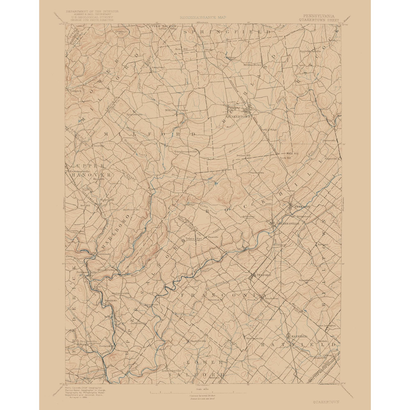 Topographical Map - Pennsylvania Quakertown Sheet - USGS 1888 - Vintag ...