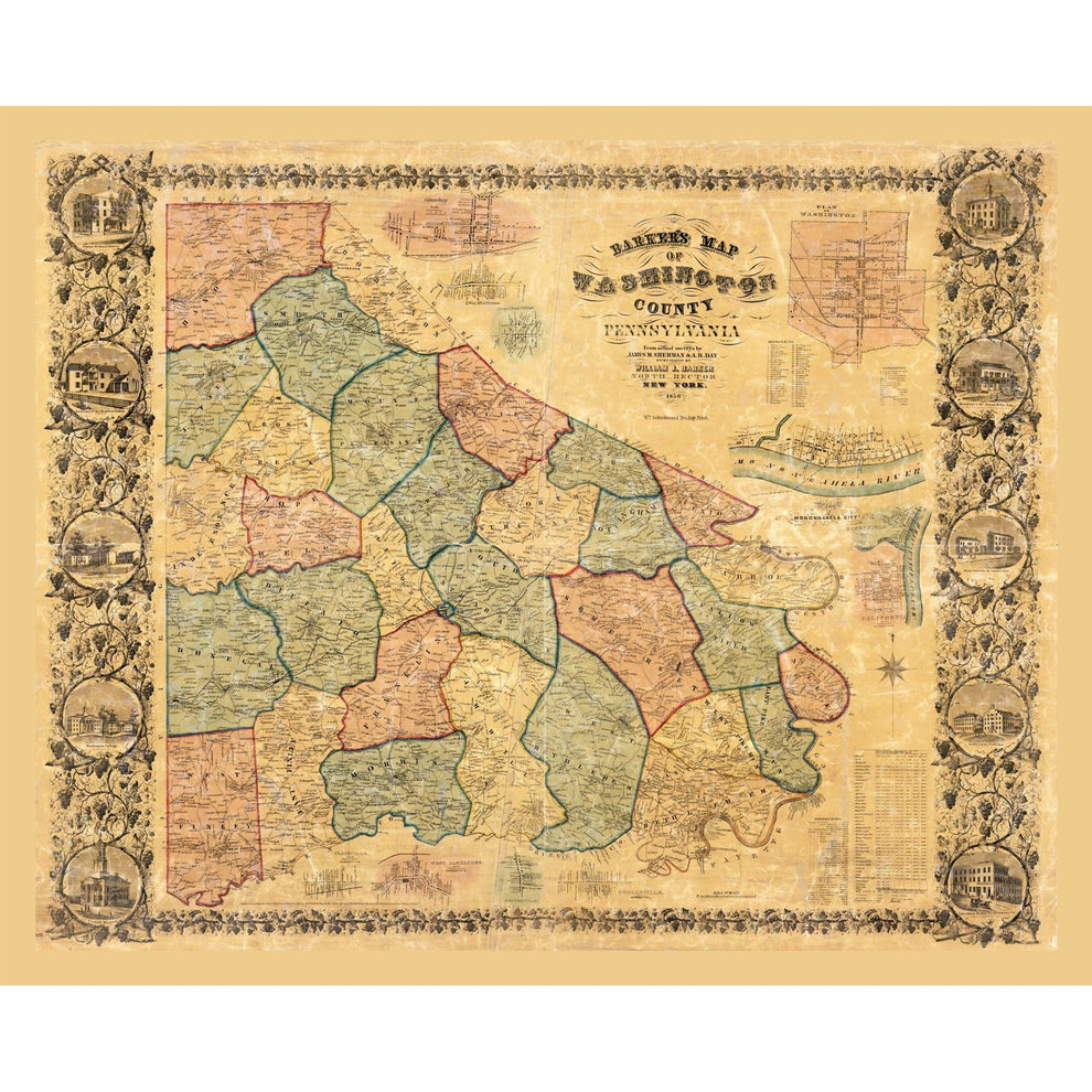 Historic County Map - Washington County Pennsylvania - Barker 1856 - V ...