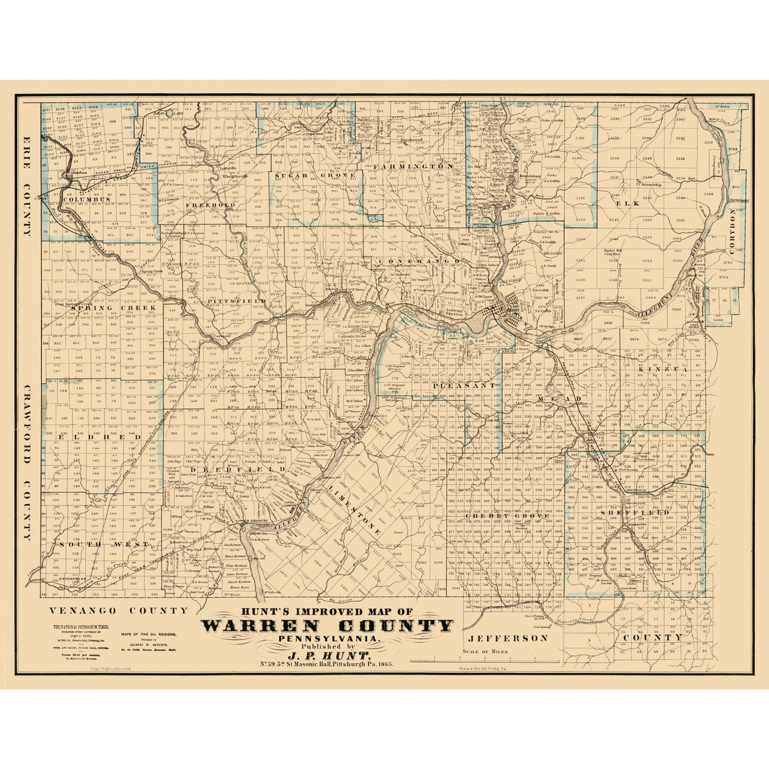 Historic County Map - Warren County Pennsylvania - Hunt 1865 - Vintage ...