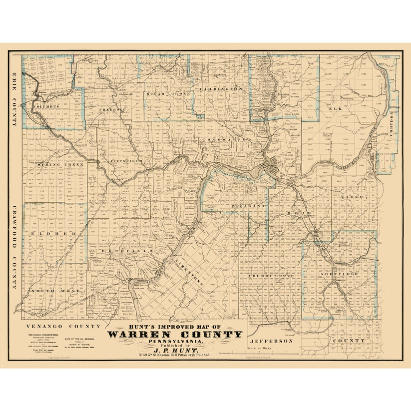 Historic County Map - Warren County Pennsylvania - Hunt 1865 - Vintage ...