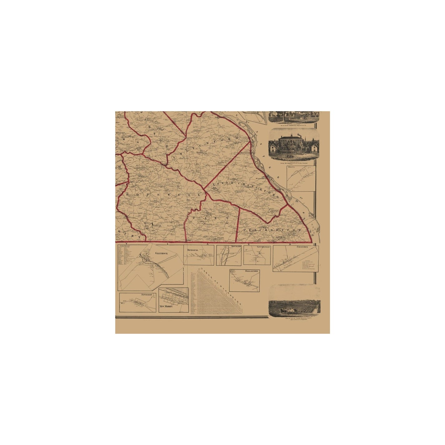 Historic County Map - York County Pennsylvania - Shearer 1860 - 23 x 2 ...