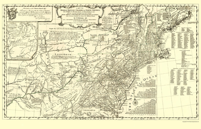 Revolutionary War Map - North America British Colonies - Pownall 1776 ...