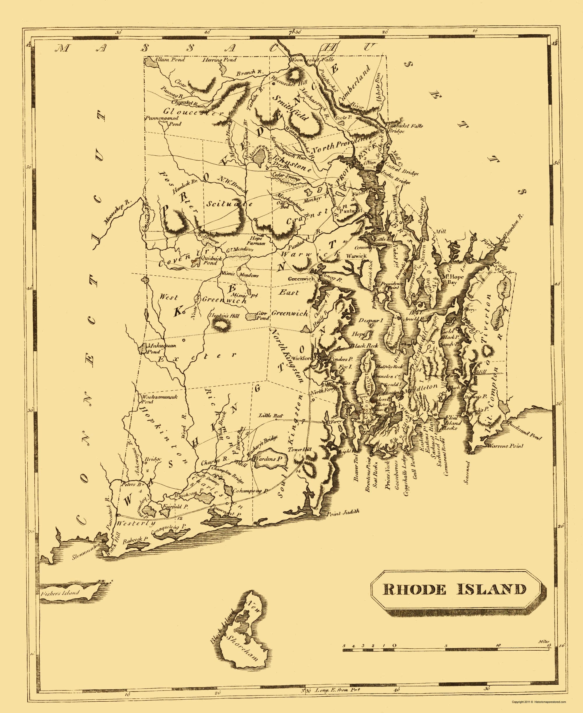 Historic State Map - Rhode Island - Arrowsmith 1808 - 23 x 28.14 - Vin ...