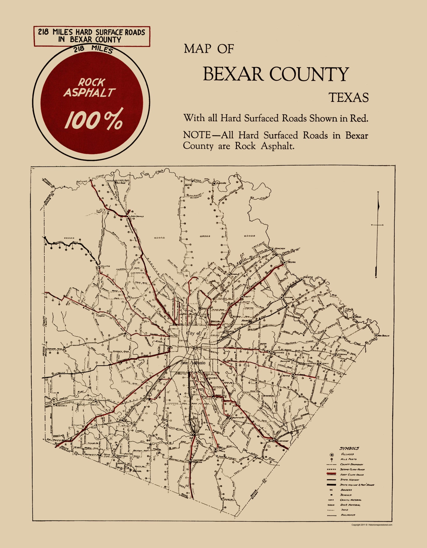 Historic County Map - Bexar County Texas Roads - 1923 - Vintage Wall A ...
