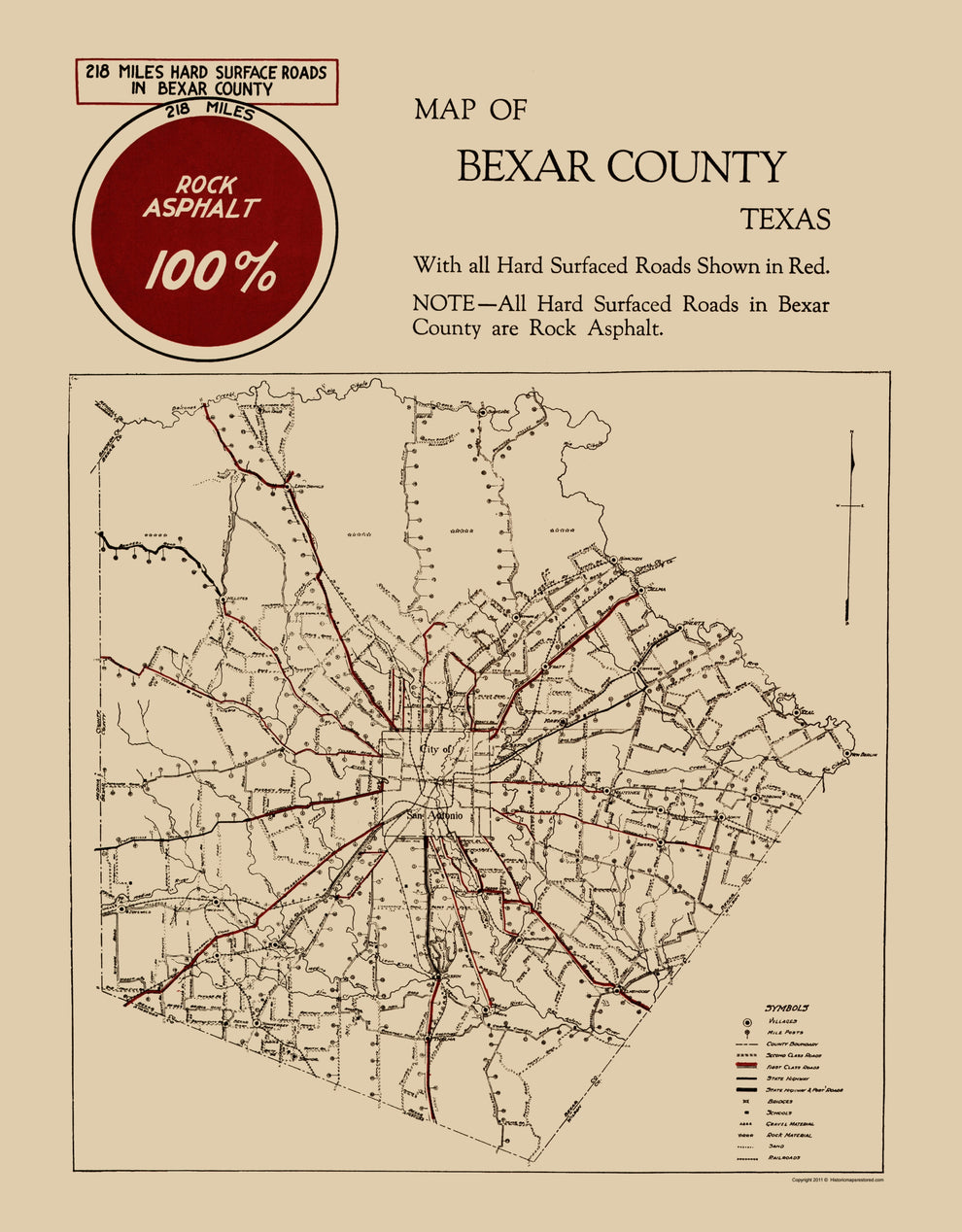 Historic County Map - Bexar County Texas Roads - 1923 - Vintage Wall A ...
