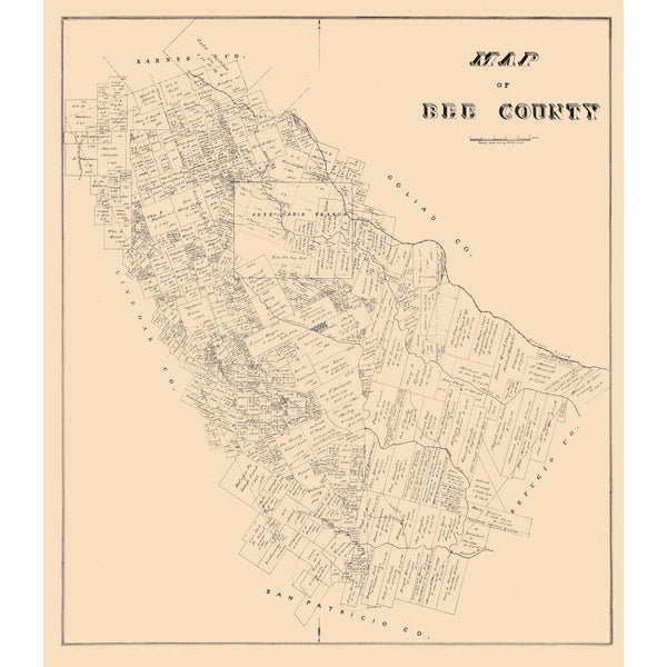 Historic County Map - Bee County Texas - General Land Office 1879 - Vi ...