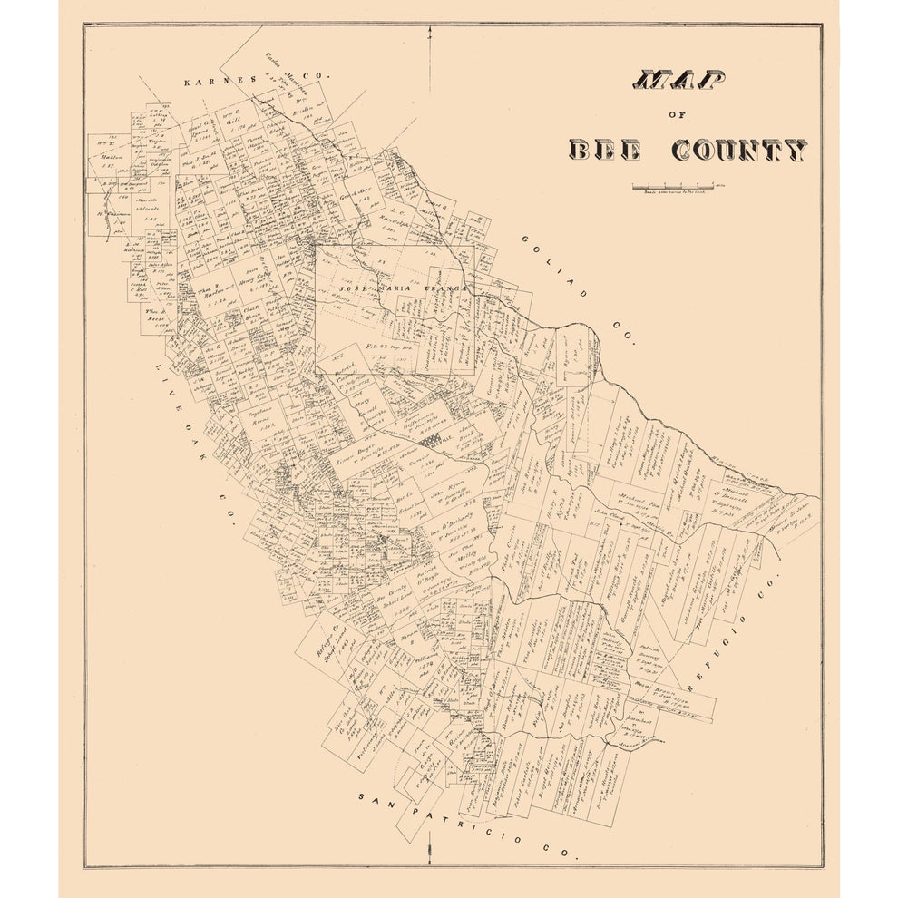 Historic County Map - Bee County Texas - General Land Office 1879 - Vi ...