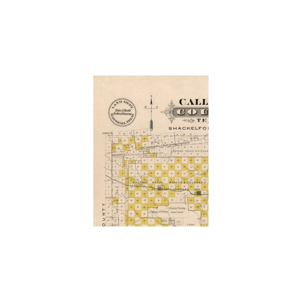 Historic County Map - Callahan County Texas - Gast 1870 - 23 x 30.12 ...