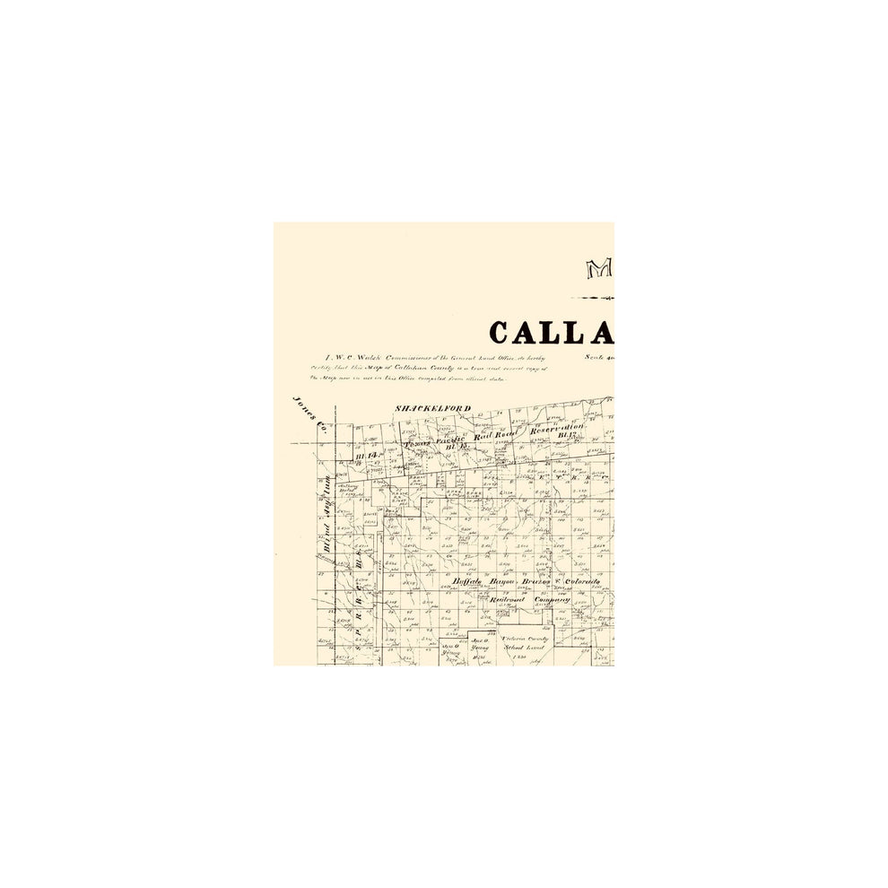 Historic County Map - Callahan County Texas - Walsh 1879 - 23 x 29.96 ...