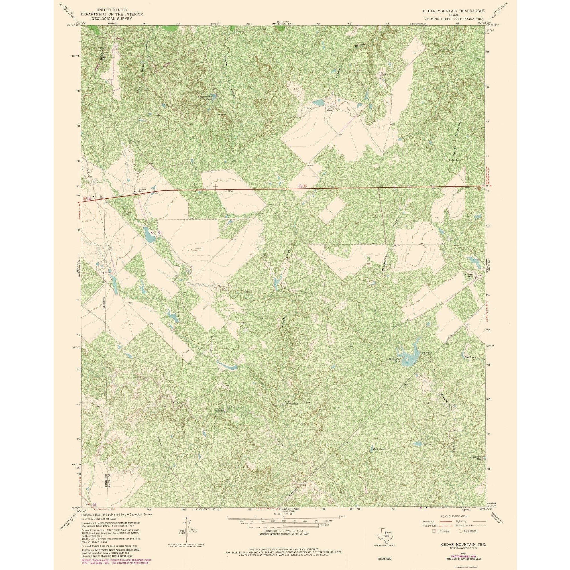 Topographical Map - Cedar Mountain Texas Quad - USGS 1981 - 23 x 28.30 ...