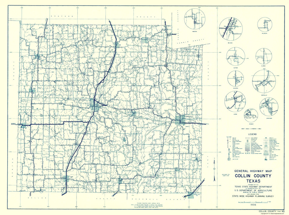 Historic County Map - Collin County Texas - Highway Department 1936 ...