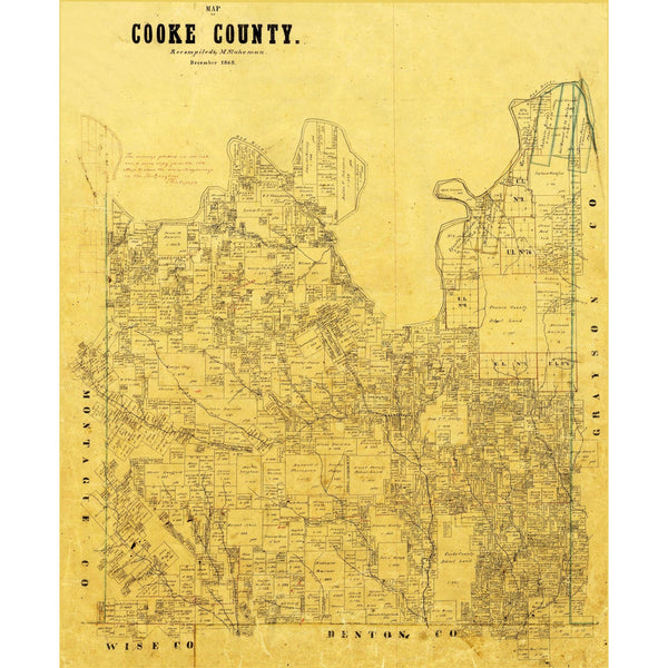 Historic County Map - Cooke County Texas - General Land Office 1868 ...
