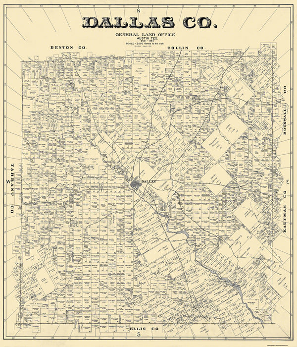 Historic County Map - Dallas County Texas - General Land Office 1884 ...