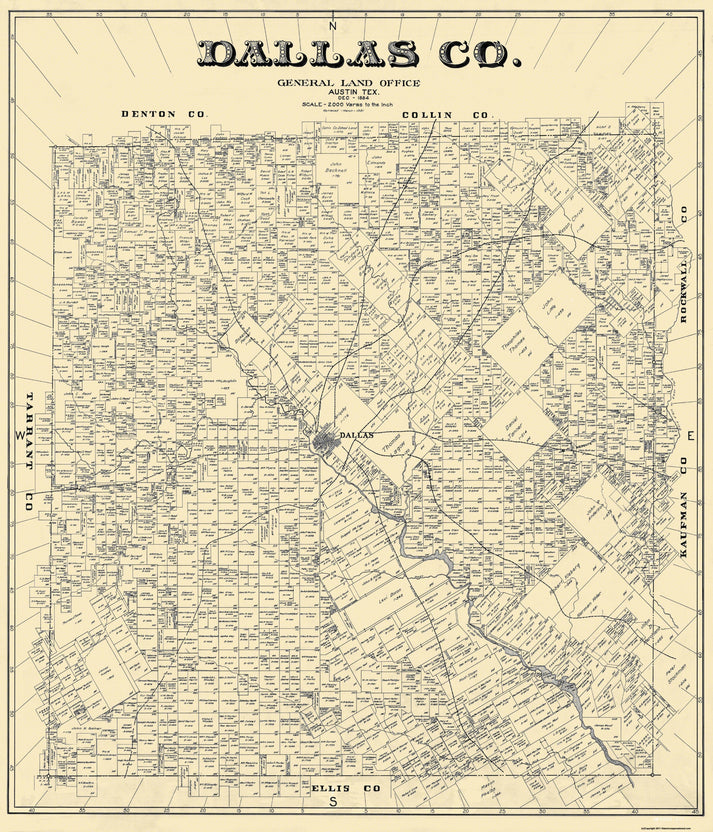 Historic County Map - Dallas County Texas - General Land Office 1884 ...