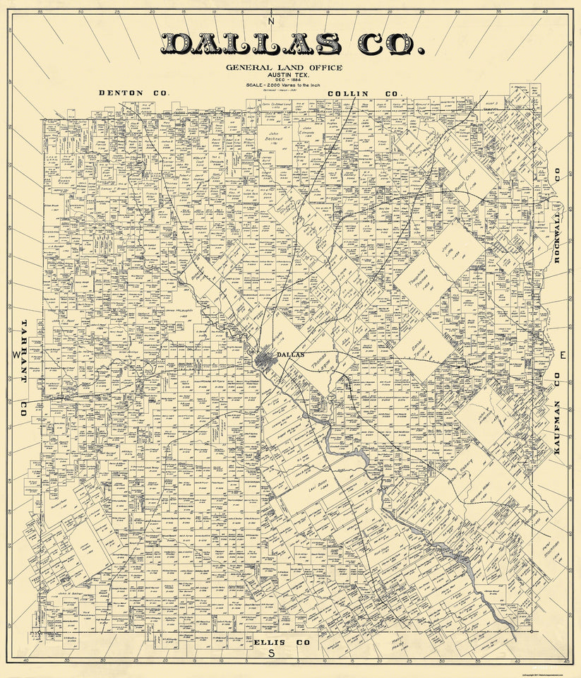Historic County Map - Dallas County Texas - General Land Office 1884 ...