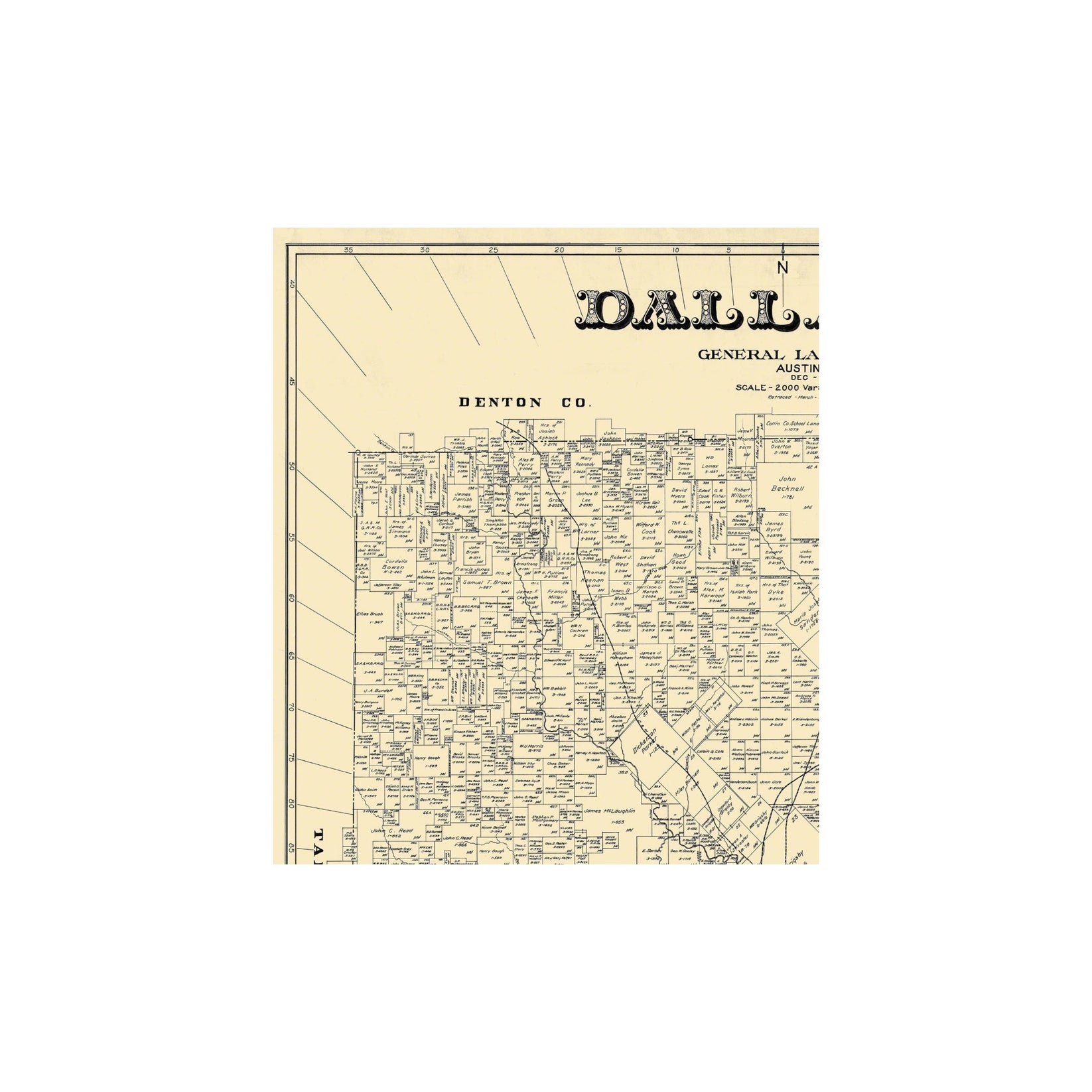Historic County Map - Dallas County Texas - General Land Office 1884 ...