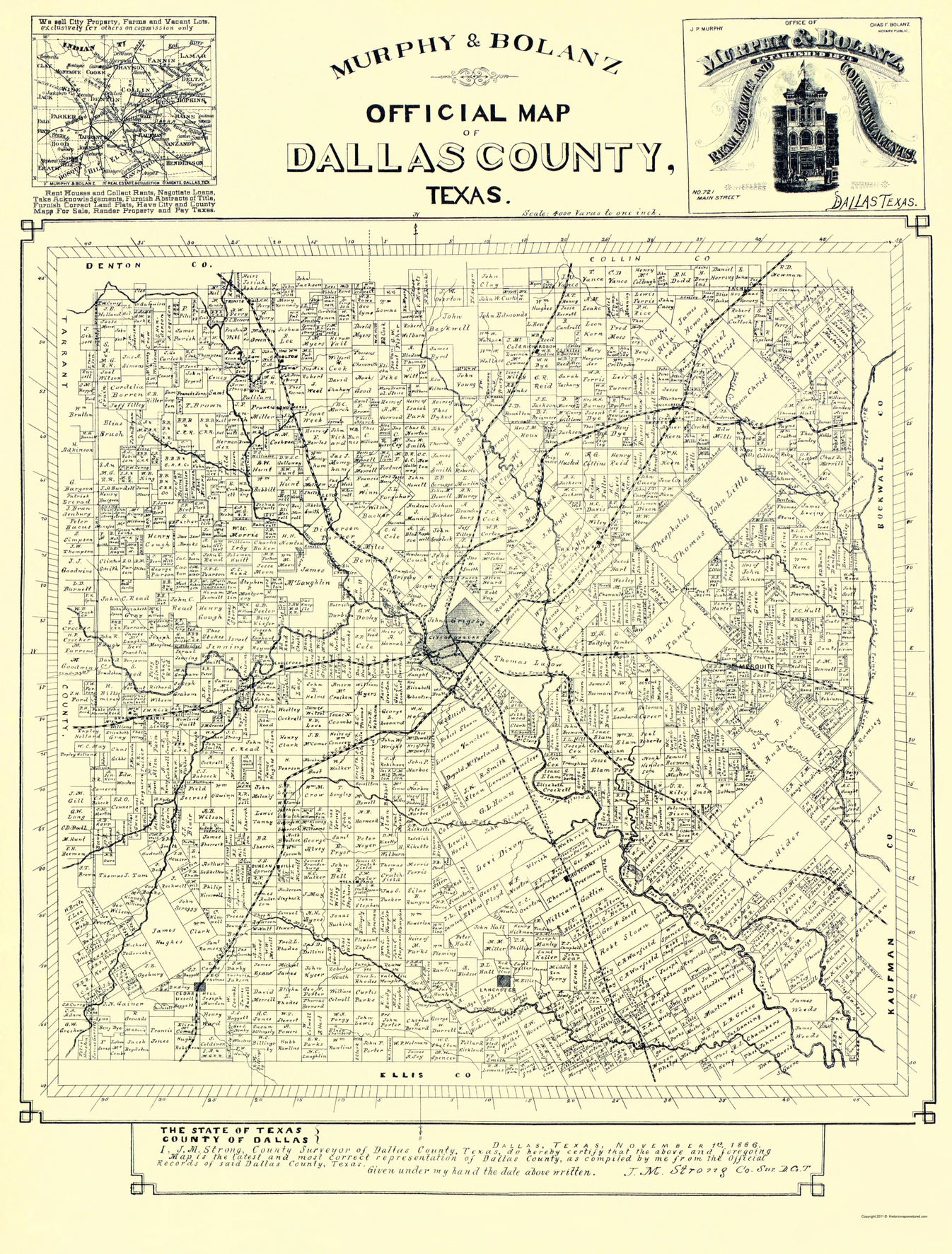 Historic County Map - Dallas County Texas - Murphy 1886 - Vintage Wall ...