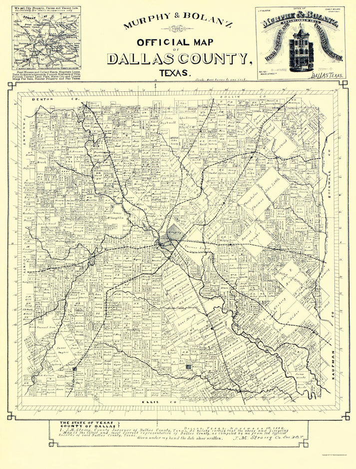 Historic County Map - Dallas County Texas - Murphy 1886 - Vintage Wall ...