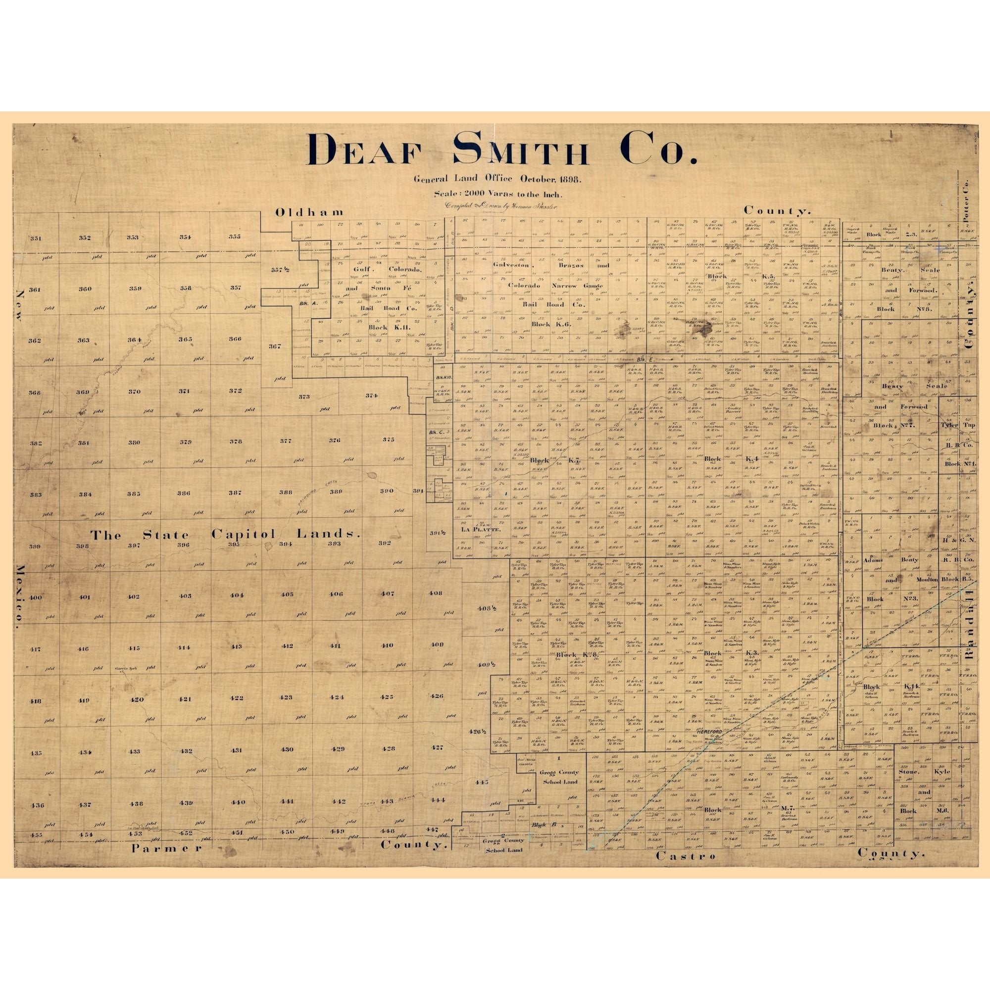 Historic County Map - Deaf Smith County Texas - Pressler 1898 - 29.68 – Maps of the Past