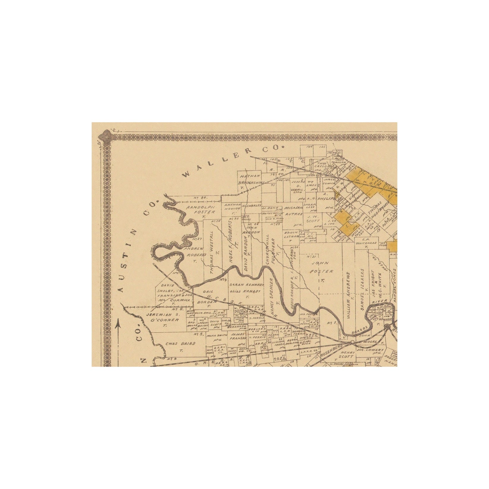 Historic County Map - Fort Bend County Texas - General Land Office 188 ...