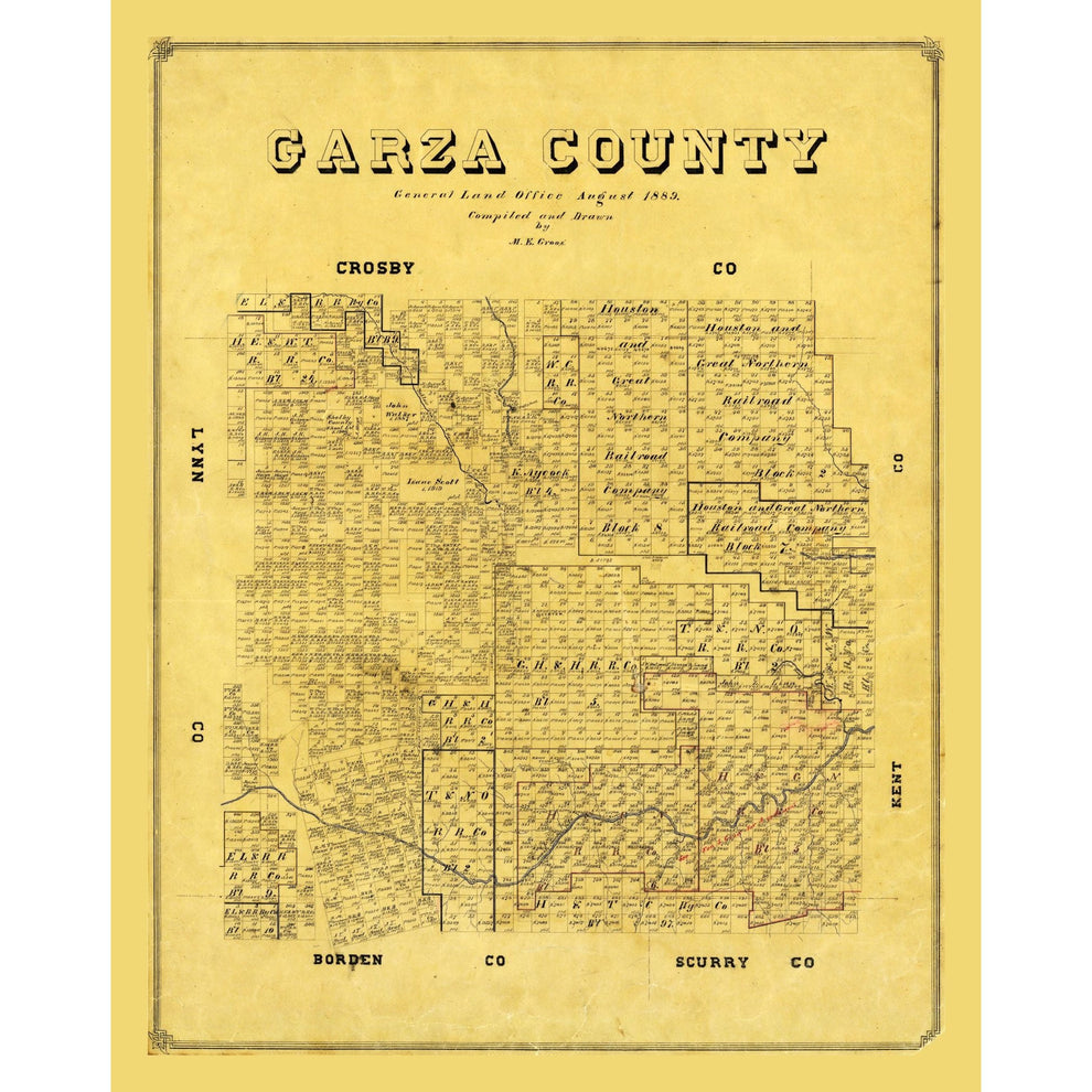Historic County Map - Garza County Texas - Groos 1889 - Vintage Wall A ...