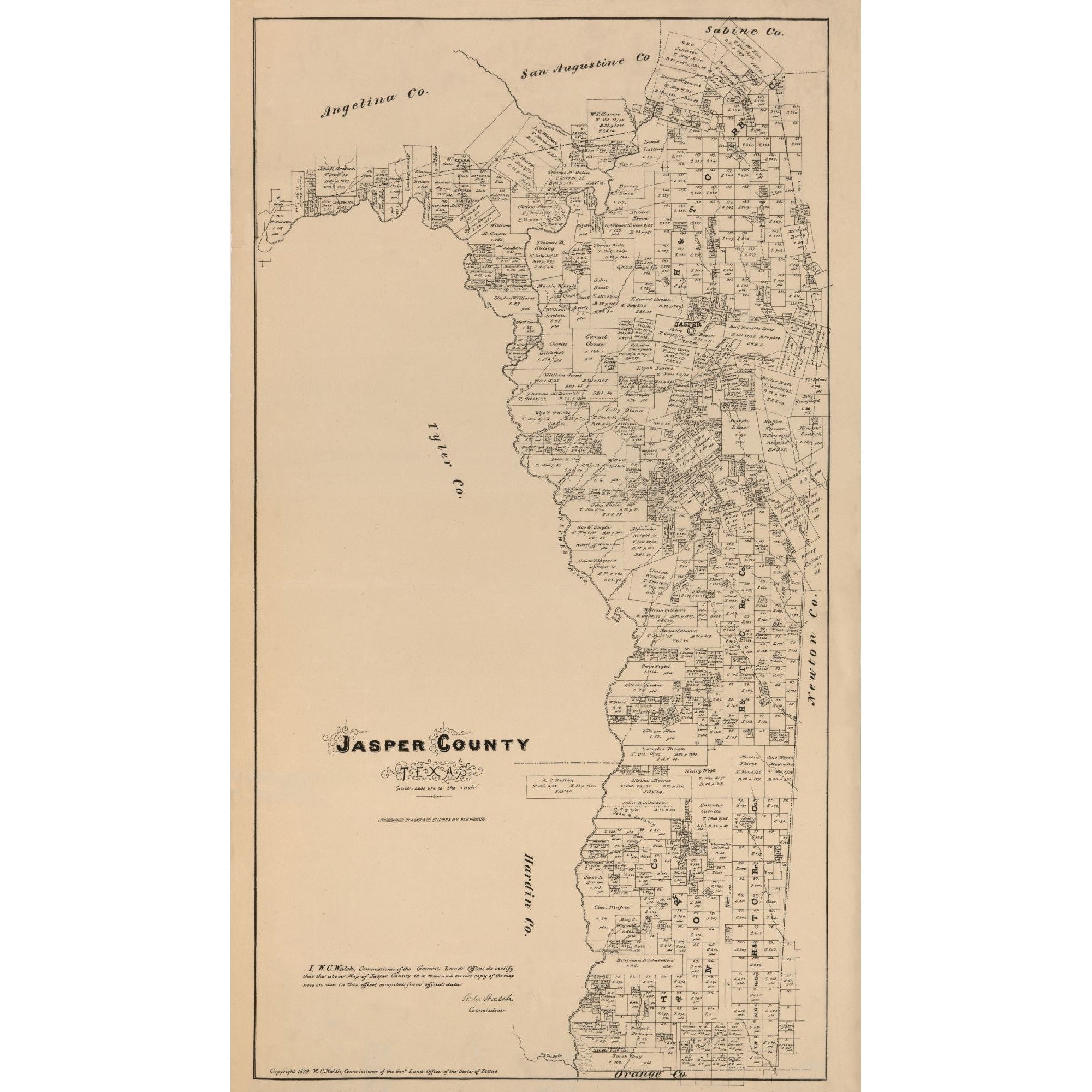 Historic County Map - Jasper County Texas - Walsh 1879 - 23 x 39.83 ...