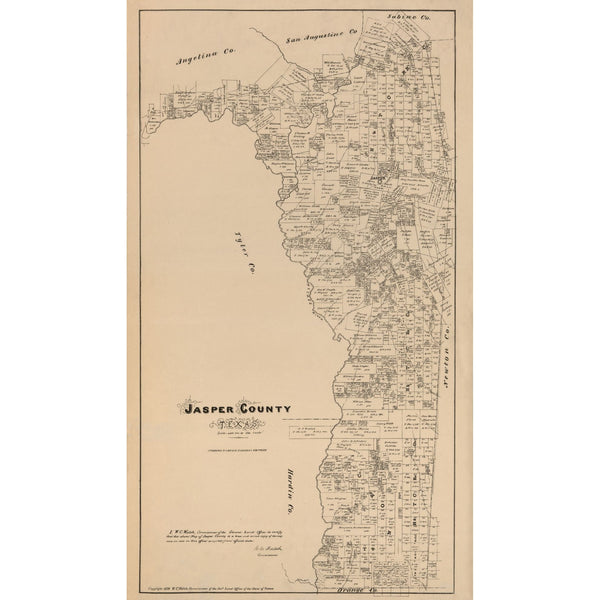 Historic County Map - Jasper County Texas - Walsh 1879 - Vintage Wall ...