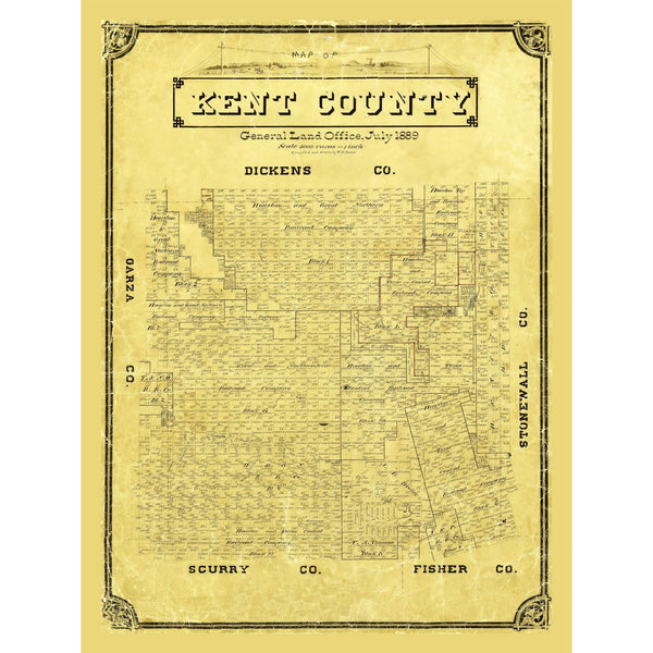 Historic County Map - Kent County Texas - Porter 1889 - Vintage Wall A ...