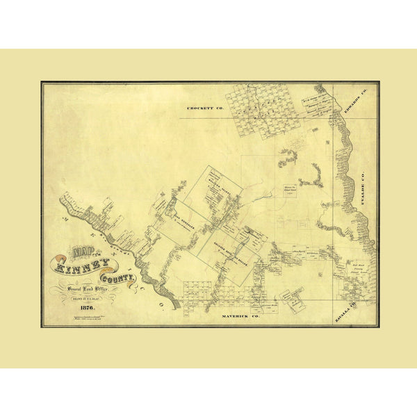 Historic County Map - Kinney County Texas - Blau 1876 - Vintage Wall A ...
