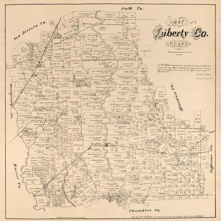 Historic County Map - Liberty County Texas - Walsh 1879 - Vintage Wall ...
