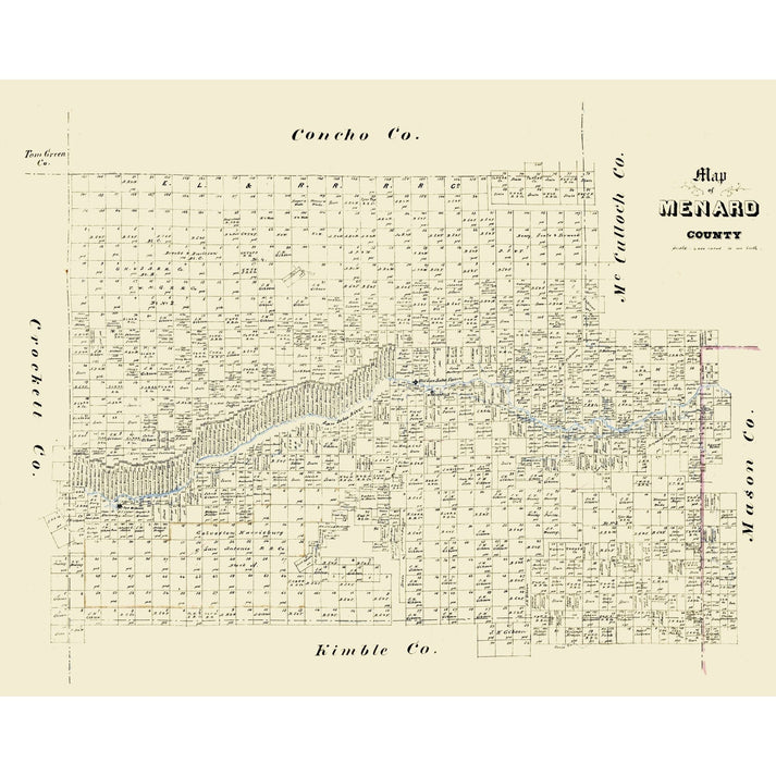 Historic County Map - Menard County Texas - General Land Office 1871 ...