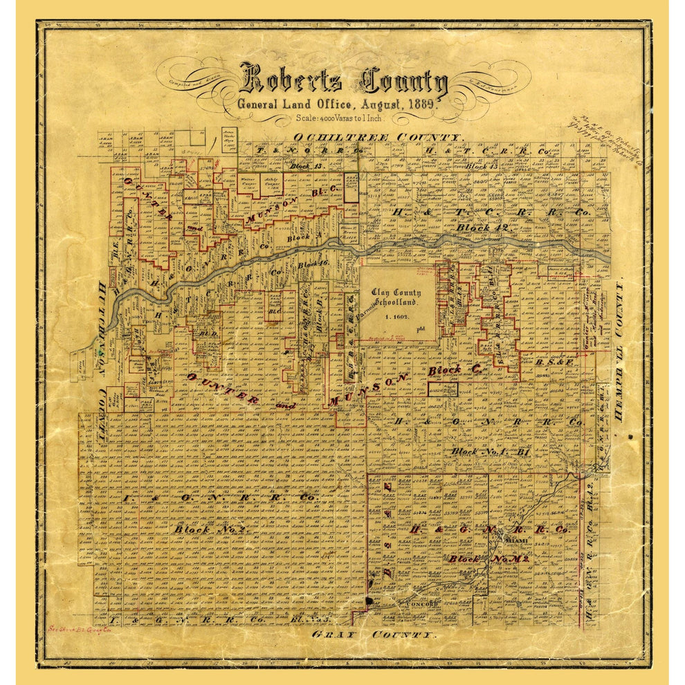 Historic County Map - Roberts County Texas - Hausmann 1889 - Vintage W ...