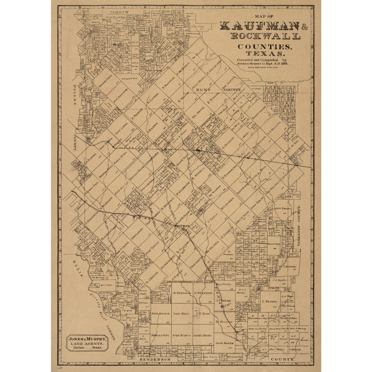 Historic County Map - Kaufman Rockwall Counties Texas - Murphy 1878 ...