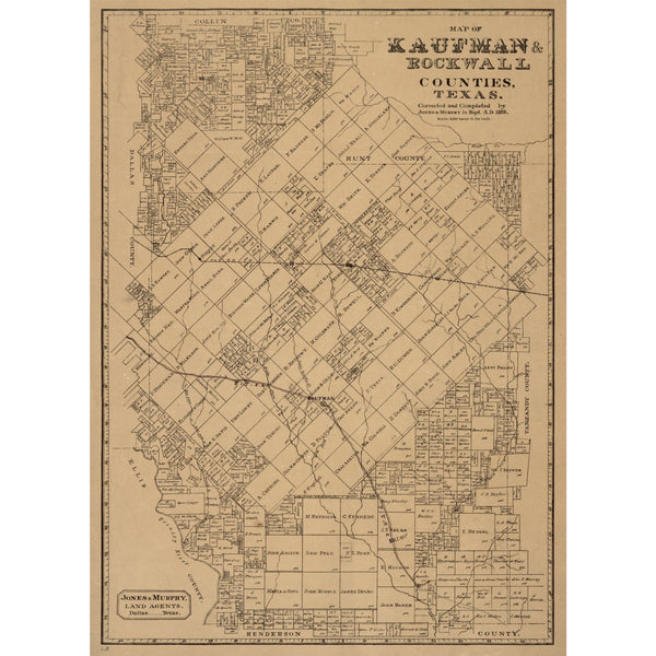 Historic County Map - Kaufman Rockwall Counties Texas - Murphy 1878 ...