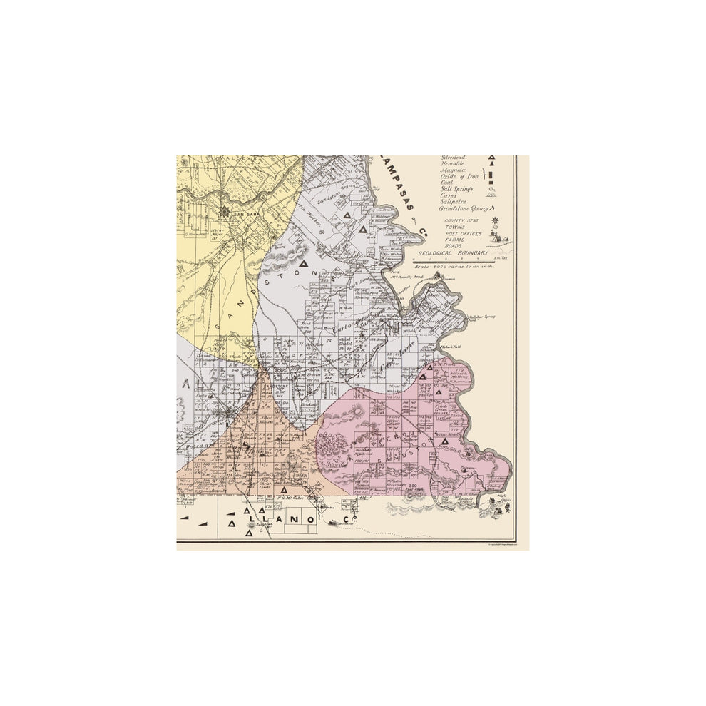 Historic County Map - San Saba County Texas - General Land Office 1876 ...