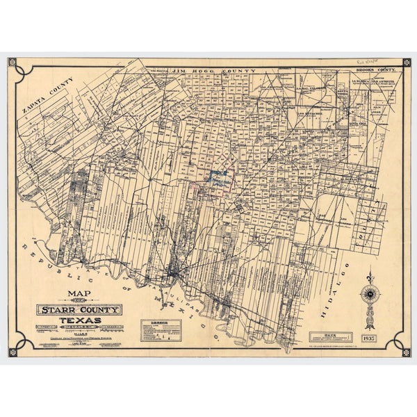 Historic County Map - Starr County Texas - May-35 - Vintage Wall Art ...