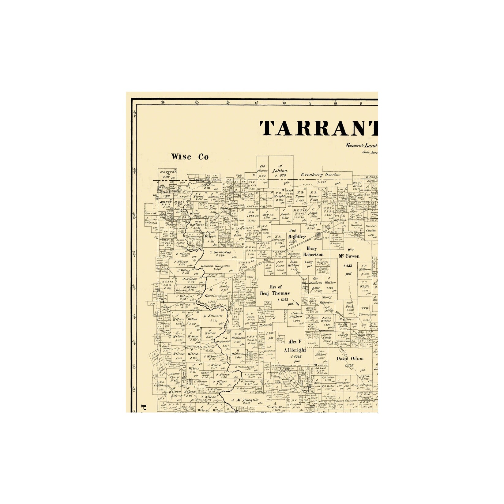 Historic County Map - Tarrant County Texas- General Land Office 1885 ...