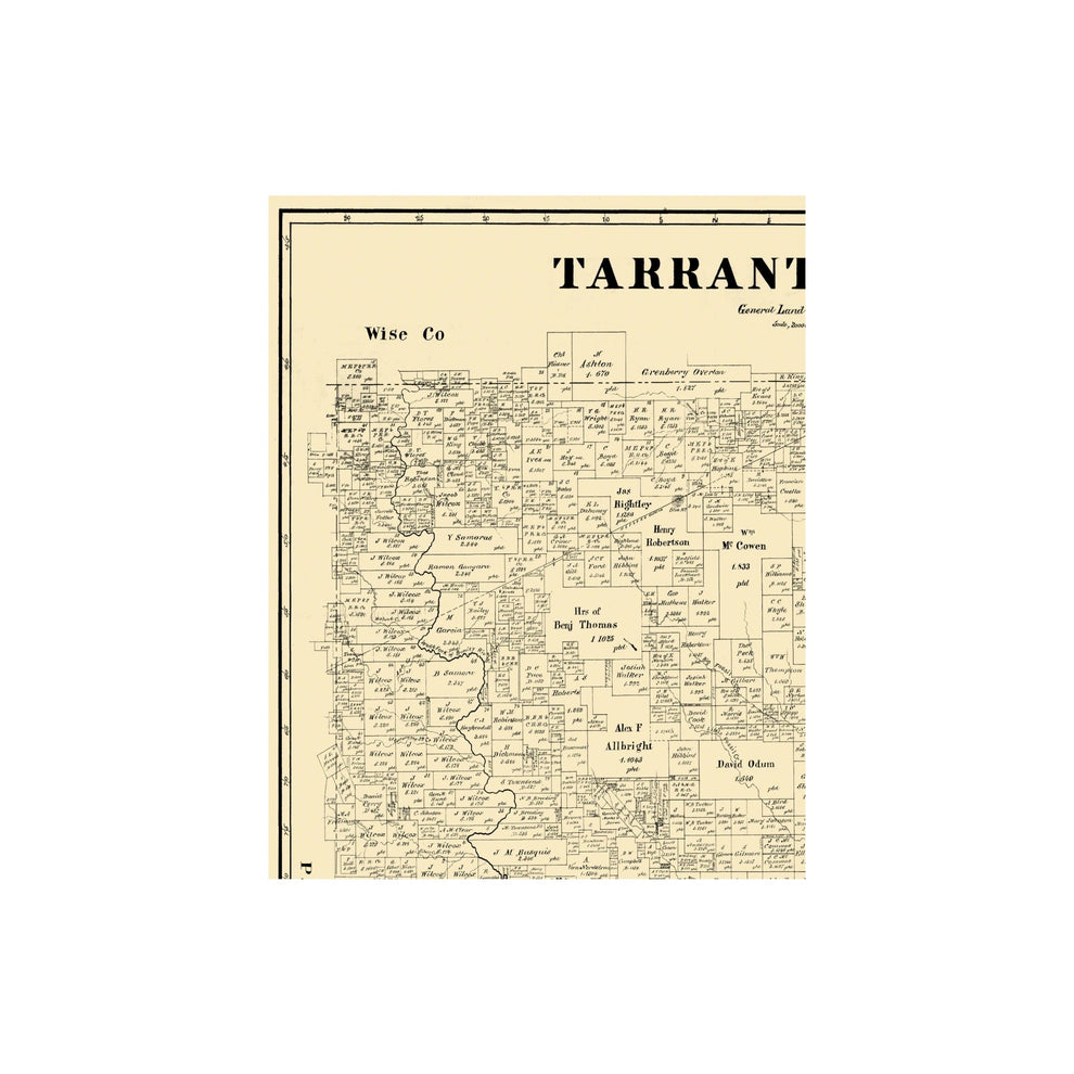 Historic County Map - Tarrant County Texas- General Land Office 1885 ...