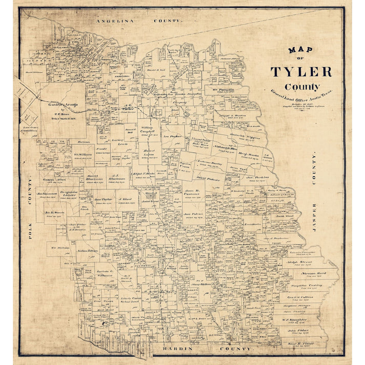 Historic County Map - Tyler County Texas - Rowe 1897 - Vintage Wall Ar ...