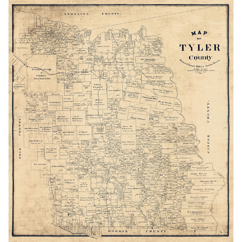 Historic County Map - Tyler County Texas - Rowe 1897 - Vintage Wall Ar ...