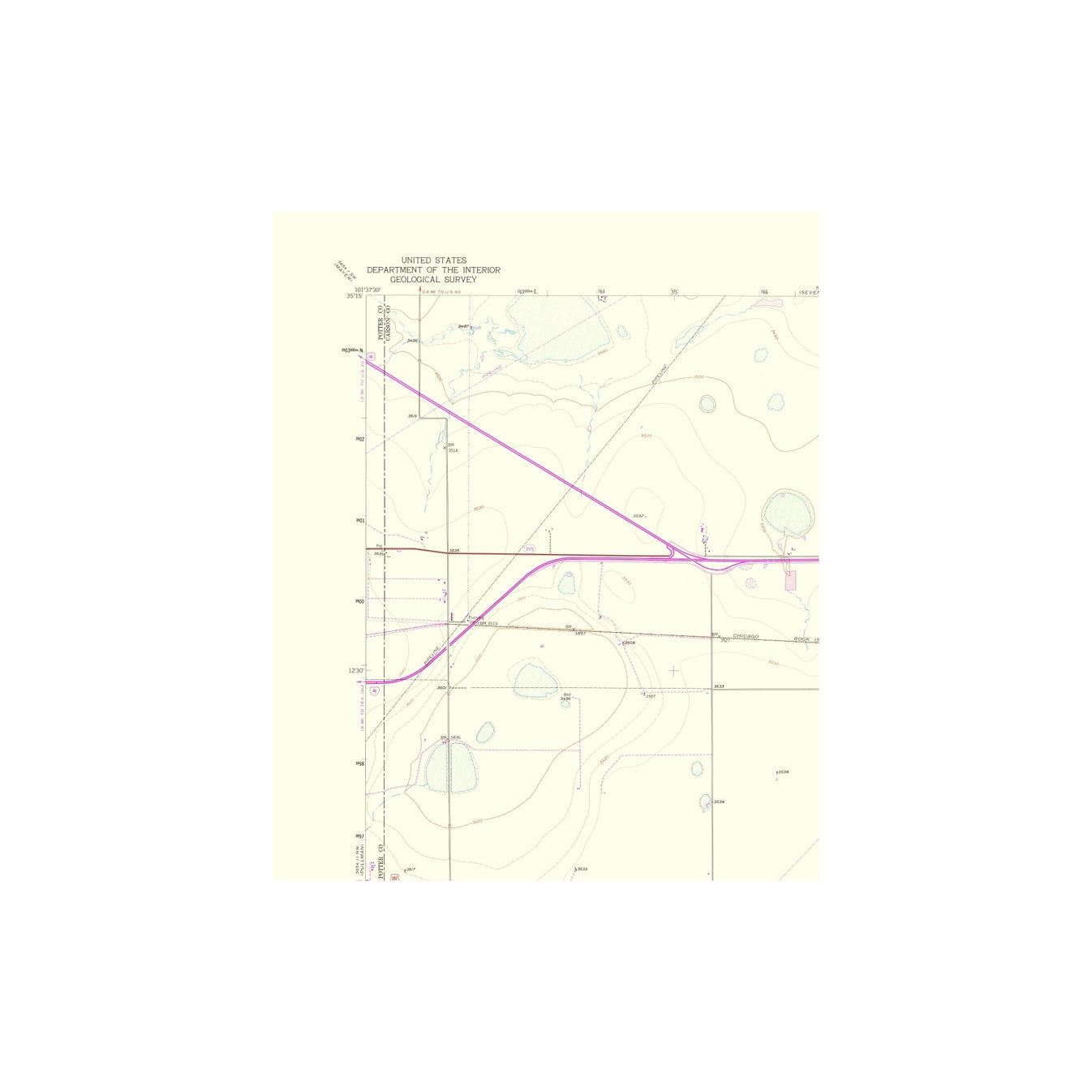 Topographical Map - Washburn Texas Quad - USGS 1975 - 23 x 28.21 - Vin ...