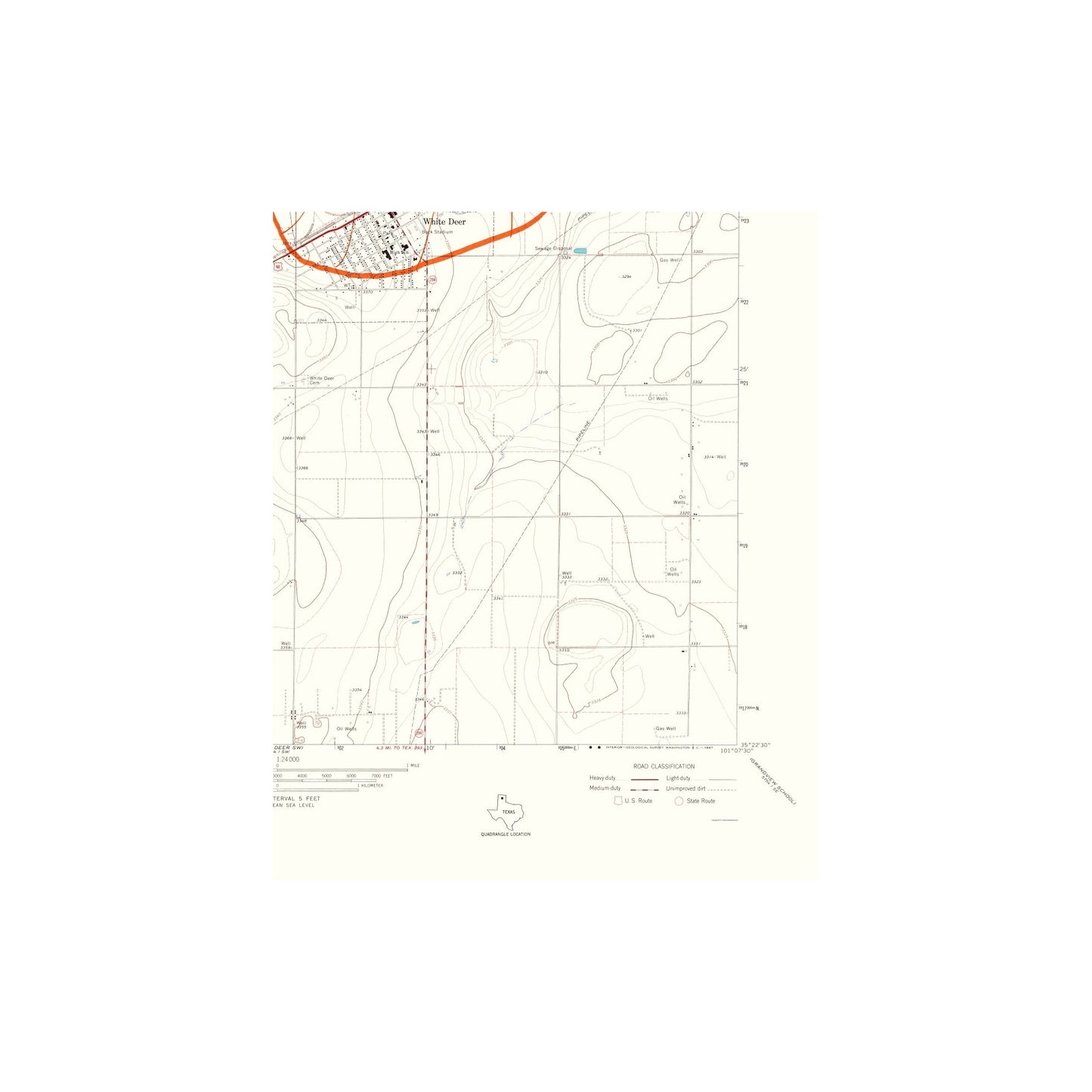 Topographical Map White Deer Texas Quad USGS 1967 23 X 28 16 V topographical-map-white-deer-texas-quad-usgs-1967-23-x-28-16-v