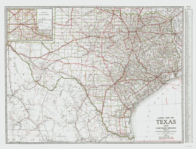 Historic State Map - Texas Northern Mexico - Clason 1931 - Vintage Wal ...