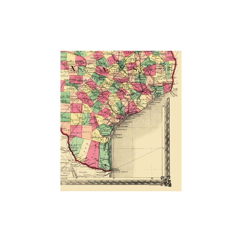 Historic State Map - Texas Indian Territory - Warner Beers 1876 - 23 x ...