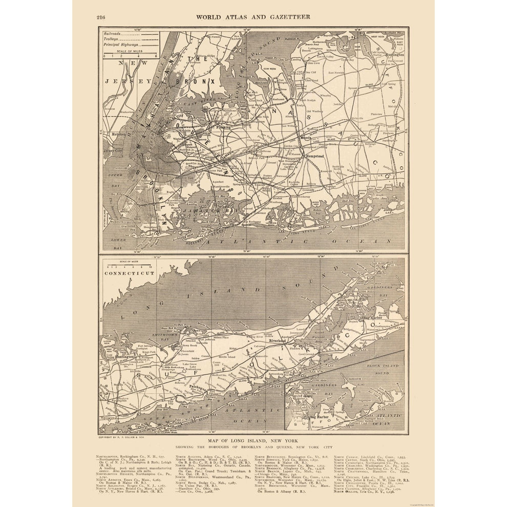 Historic State Map - Long Island New York - Reynold 1921 - Vintage Wal ...
