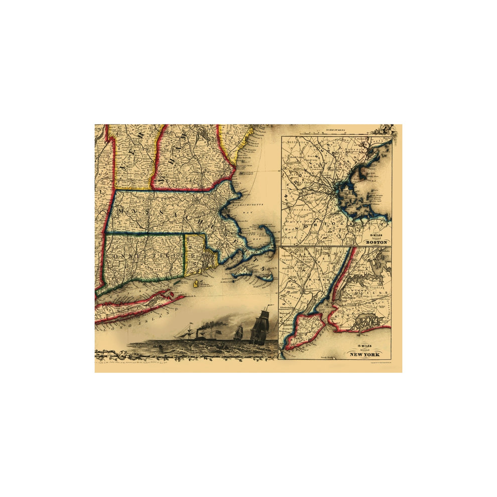 Historic Nautical Map - Railroad Steam Boat Stage Routes - Sherman 185 ...