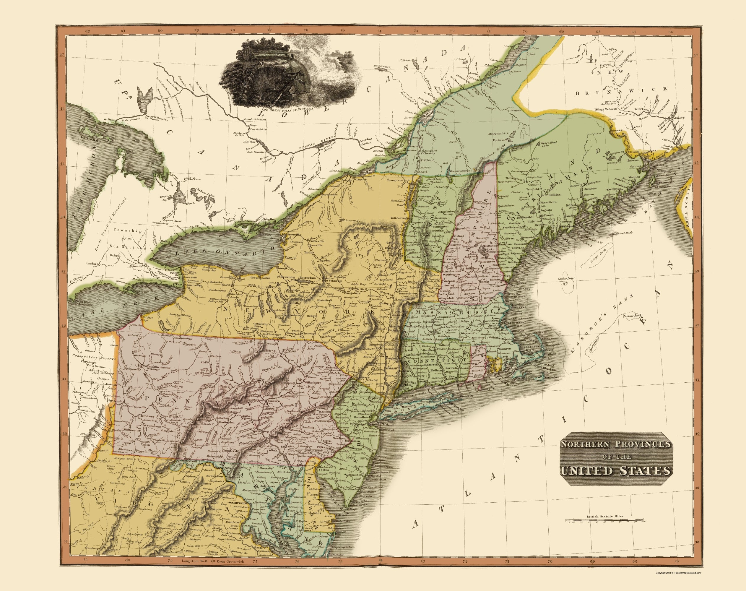 Historic State Map - United States Northeastern - Thomson 1817 - 23 x ...