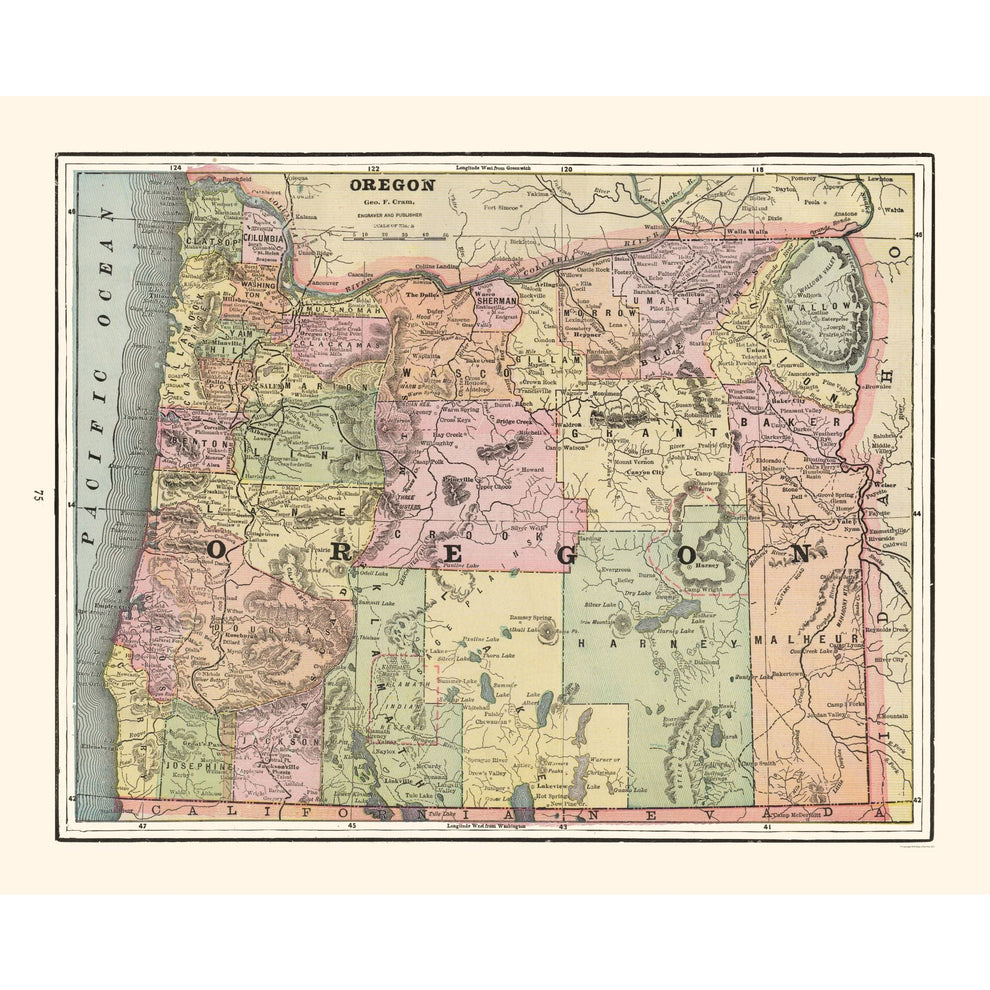 Historic State Map - Oregon - Cram 1892 - Vintage Wall Art – Maps of ...