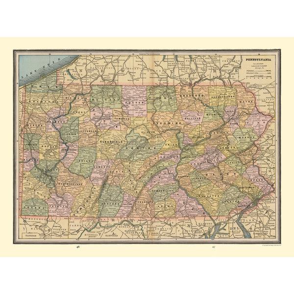 Historic State Map - Pennsylvania - Cram 1888 - Vintage Wall Art – Maps ...